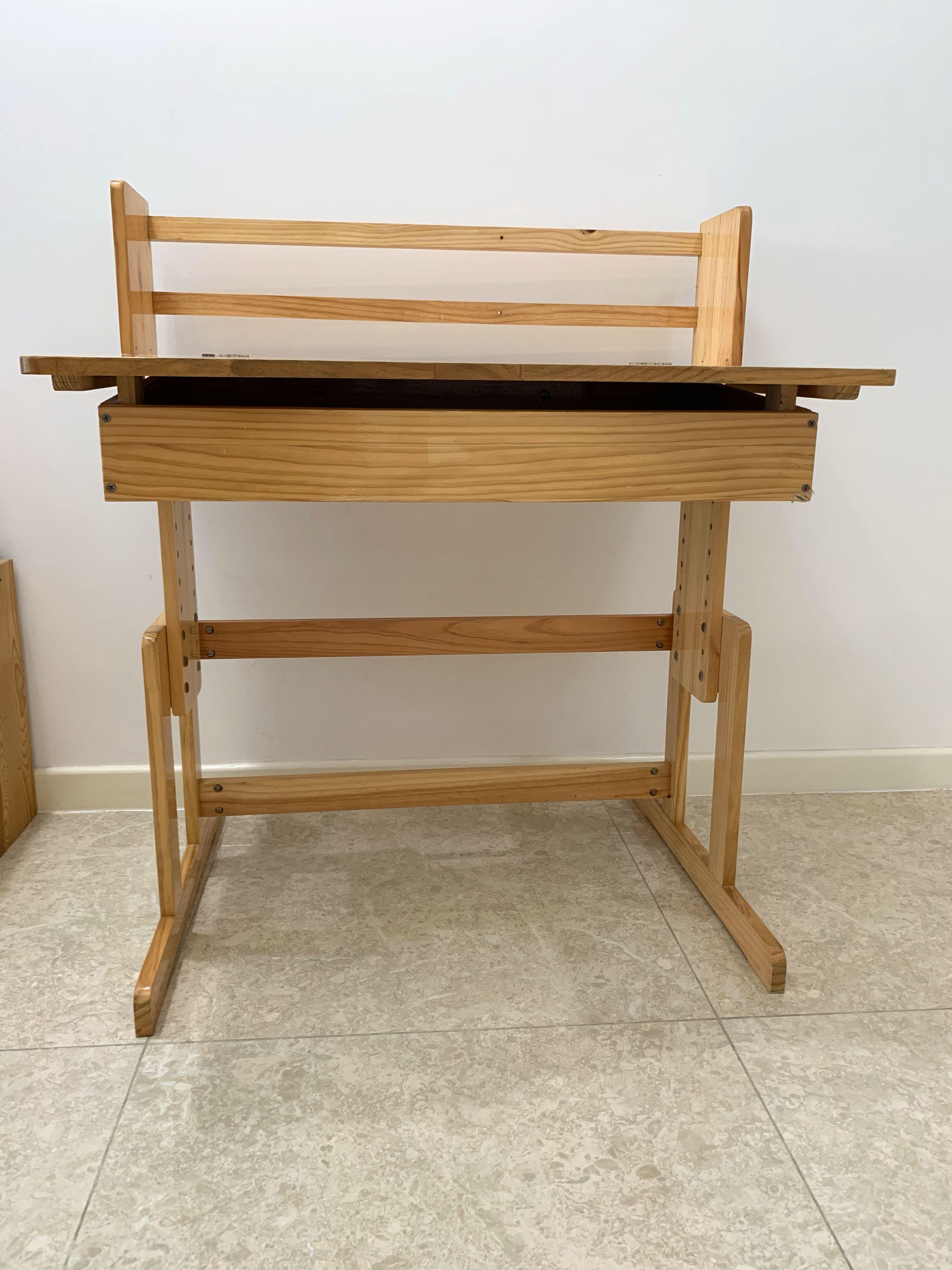 Height adjustable full wood study table, Furniture & Home Living ...