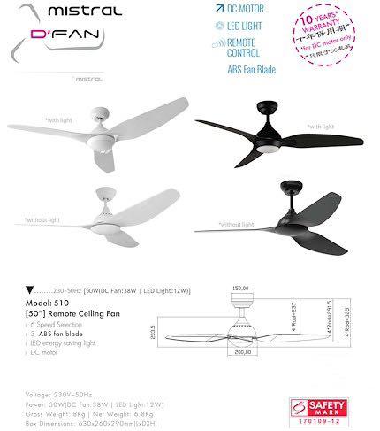 Mistral D Fan DC Motor Ceiling Fan, Furniture & Home Living, Lighting ...