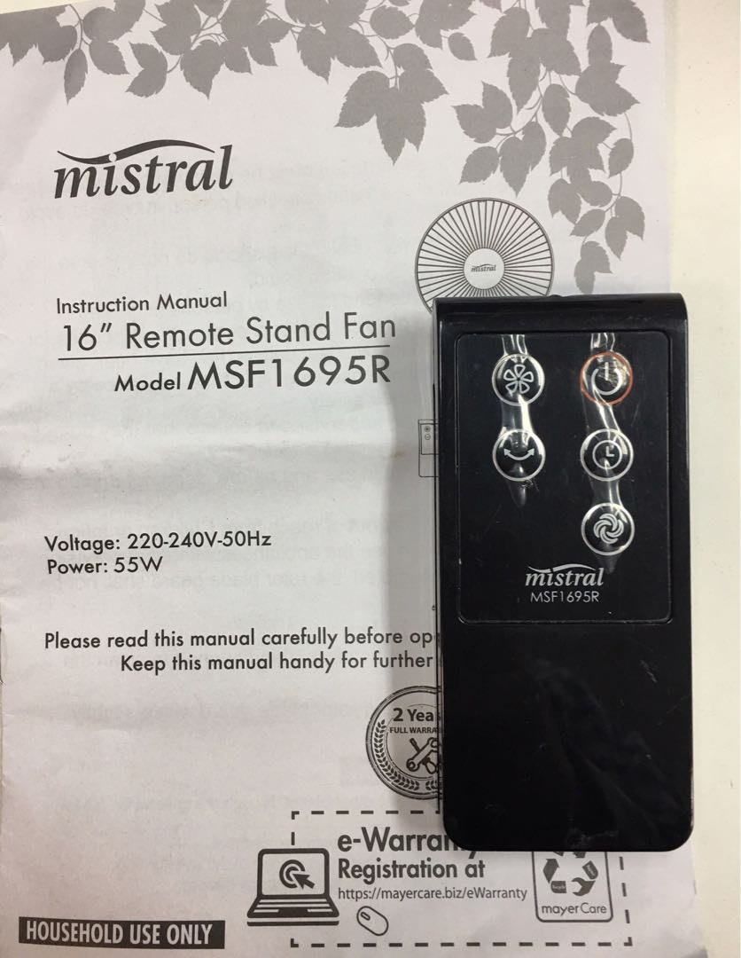 Mistral MSF1695 Stand Fan Remote Control, Furniture & Home Living ...