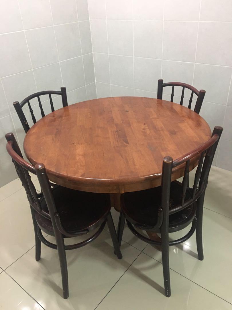 Vintage Kopitiam round table wooden solid wood, Furniture & Home Living ...