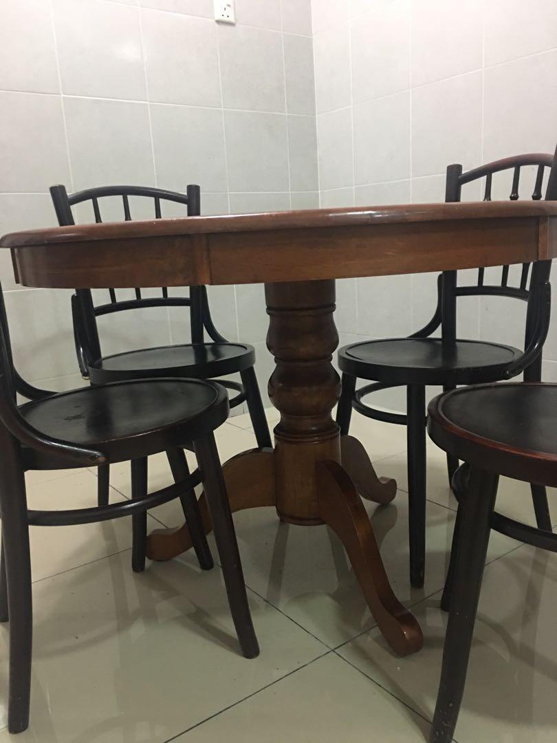 Vintage Kopitiam round table wooden solid wood, Furniture & Home Living ...