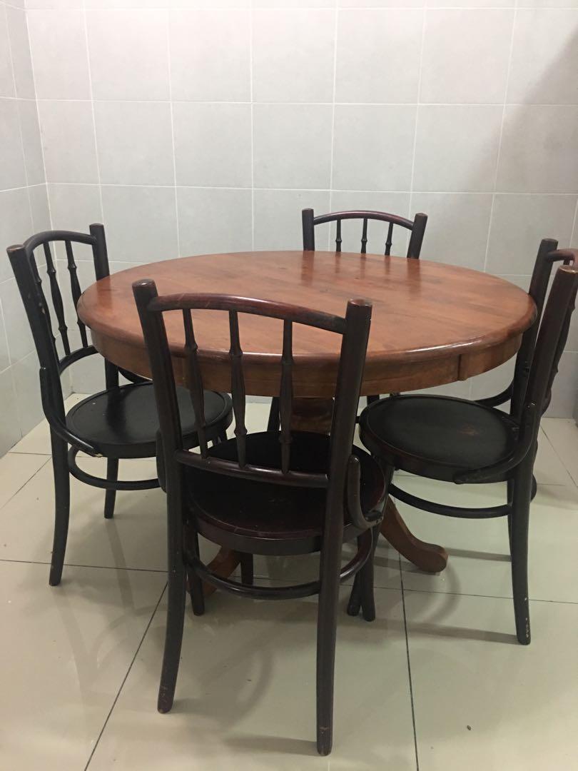 Vintage Kopitiam round table wooden solid wood, Furniture & Home Living ...