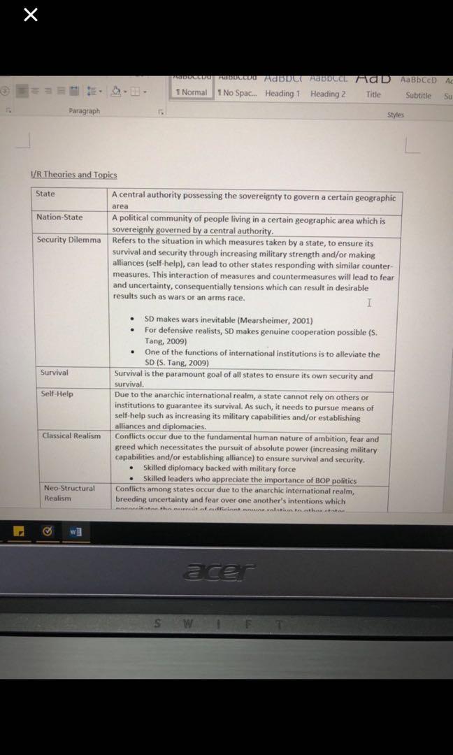 HA1001 Introduction to International Relations notes PPGA NTU ...