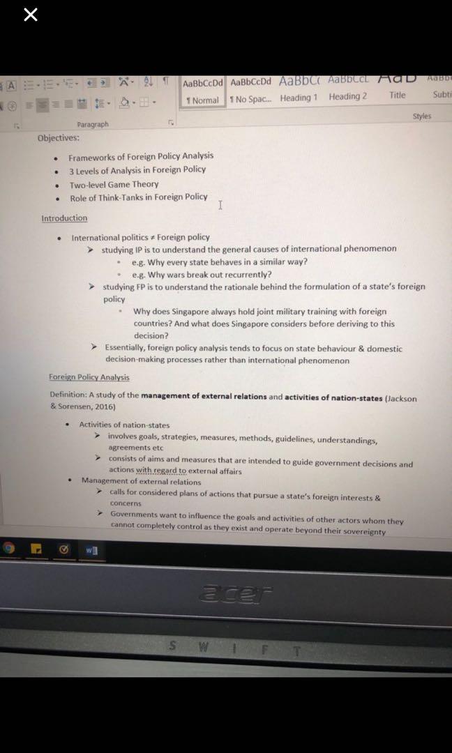 HA1001 Introduction to International Relations notes PPGA NTU ...