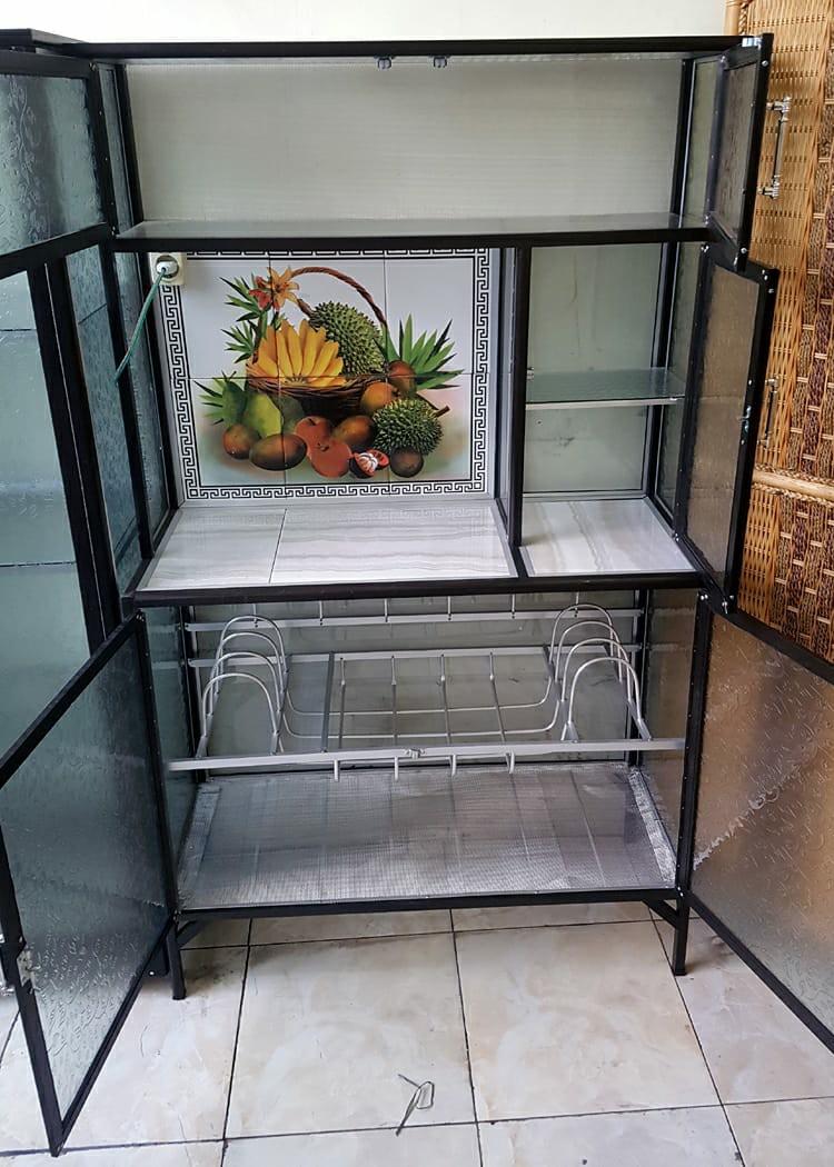 Rak Piring Almini Frame Coklat Keramik 2P Kaca Es 94-159, Perabotan ...