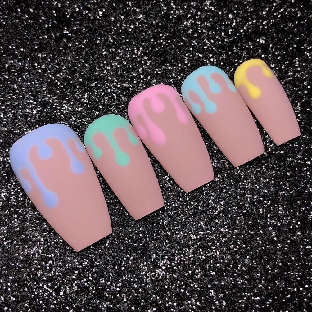 PASTEL DRIP PRESS ON NAILS (fake / acrylic nails), Beauty & Personal ...