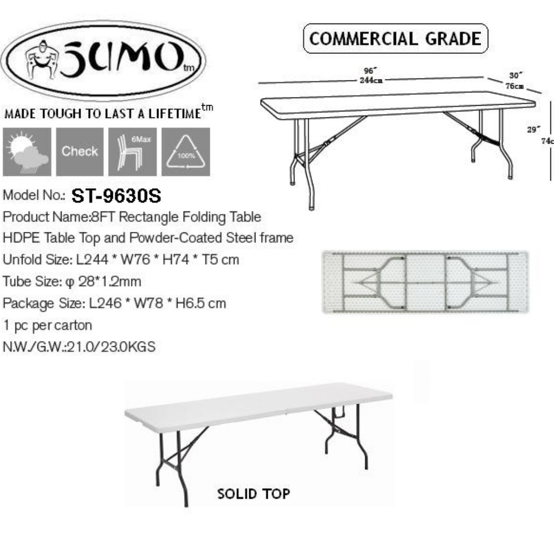 Sumo ST-9630S Rectangular Folding Table (White) Home Living Tables ...