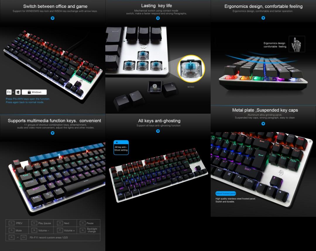 FREE DELIVERY | HP GK200 MECHANICAL GAMING KEYBOARD TKL RGB BLUE SWITCH ...