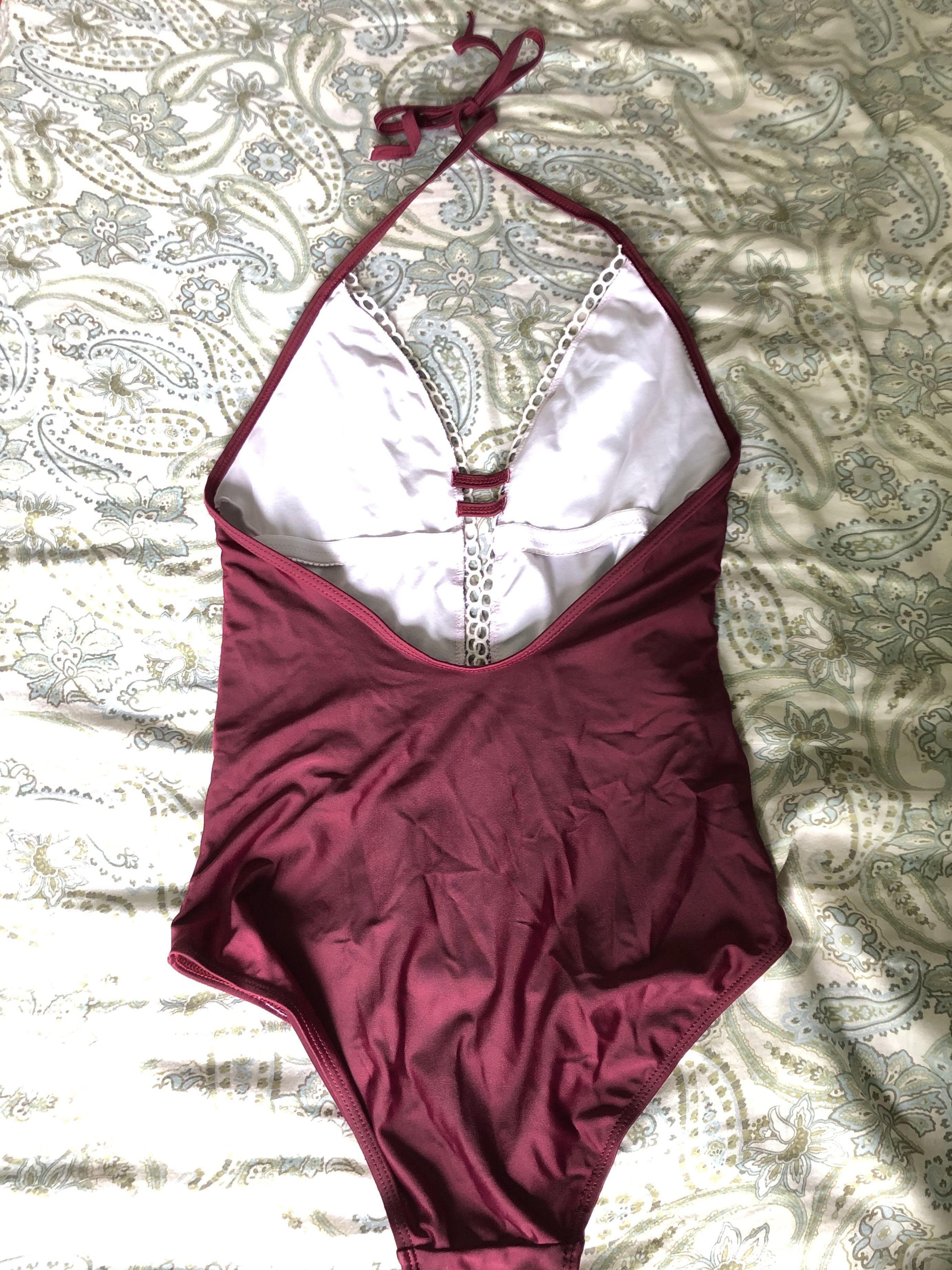 Maroon one piece swimsuit bikini, Women's Fashion, Swimwear, Bikinis ...