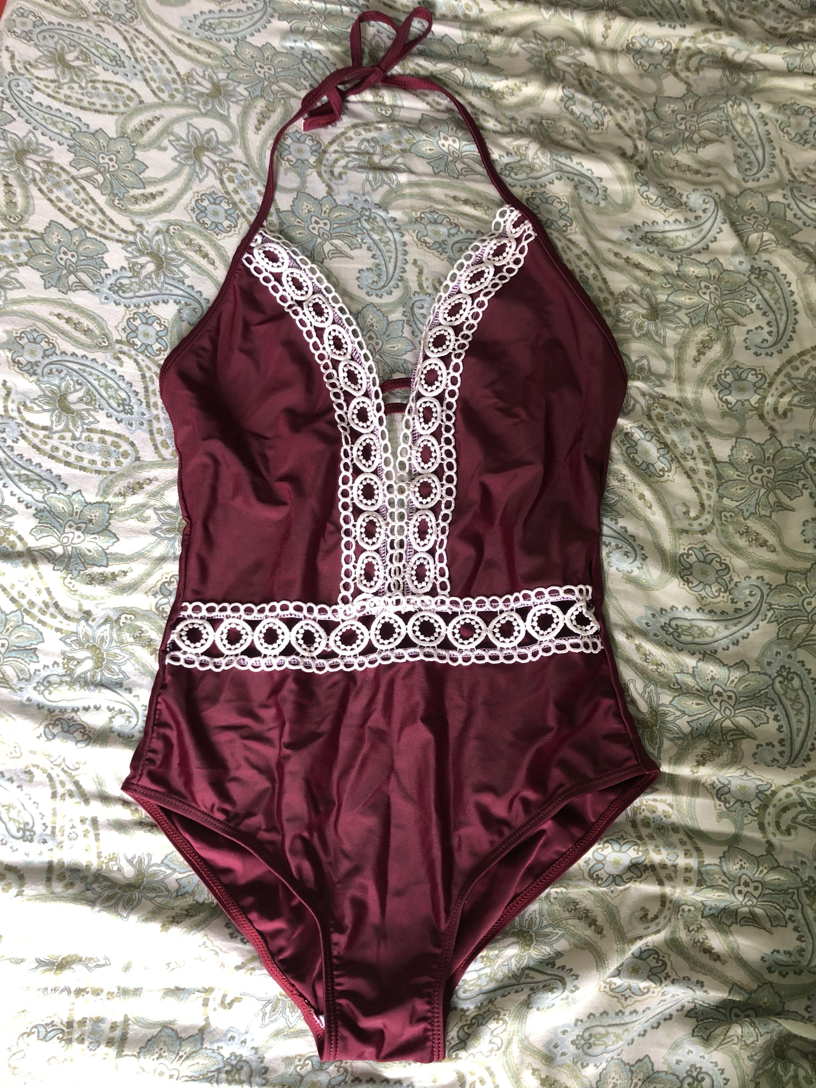 Maroon one piece swimsuit bikini, Women's Fashion, Swimwear, Bikinis ...