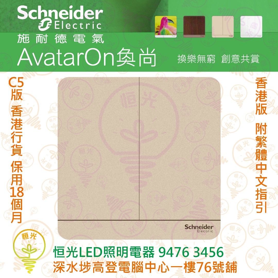 Schneider 施耐德 AvatarOn 奐尚 沉醉金 4A二位復位掣 E8332PRL1_WG_C5 香港行貨 保用18個月, 傢俬 ...