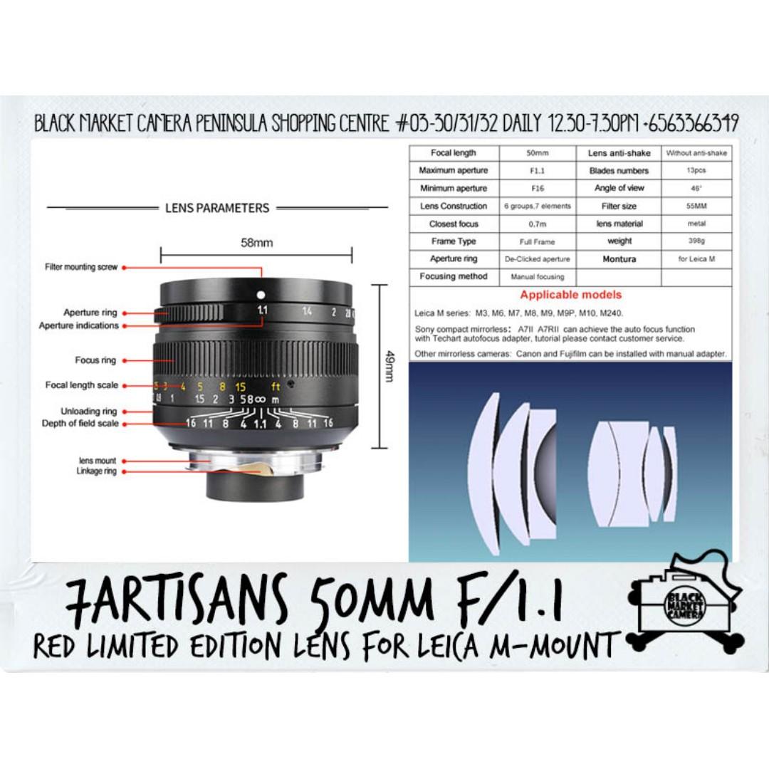 [BMC] 7artisans 50mm F1.1 (Red Special Edition) Full Frame Prime Lens for Leica M Mount ...