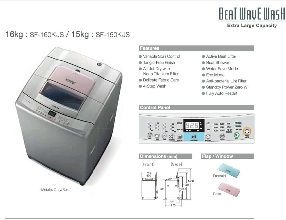 Hitachi 15kg wash machine fully auto, TV & Home Appliances, Washing ...