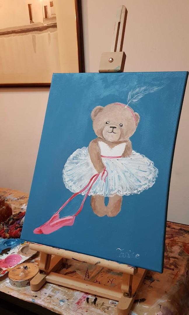 Teddy Bear Acrylic Art Painting, Furniture & Home Living, Home Decor ...