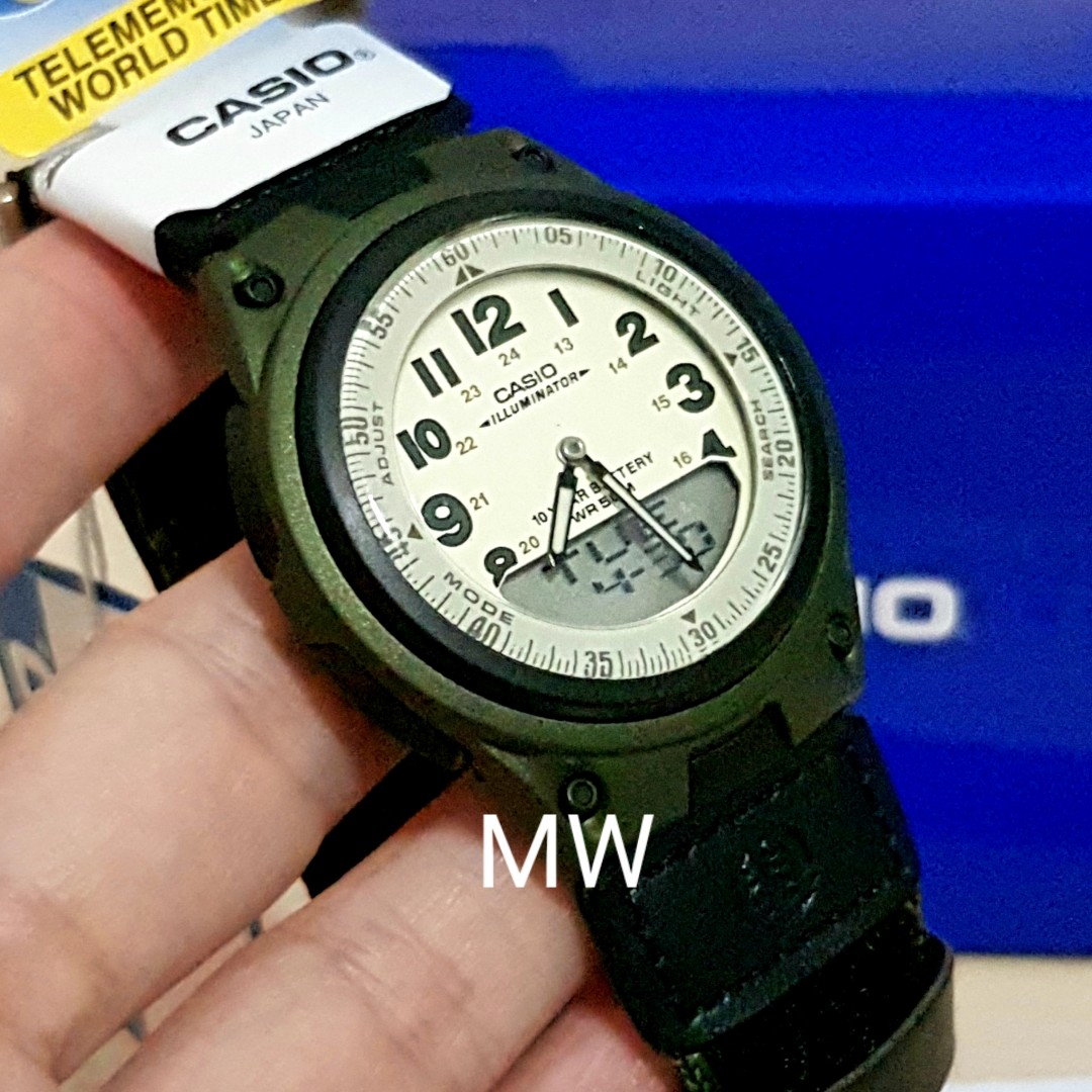 Casio Sport Beige Dial World Time Ana/Digi Cloth Band Quartz Men Watch ...