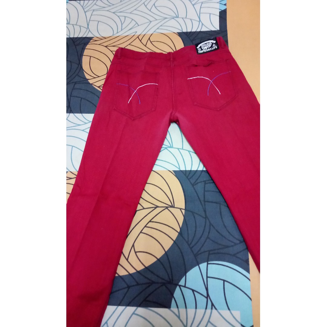 Cream and Wine Red Tropicana Life Jeans for RM 40, Men's Fashion ...