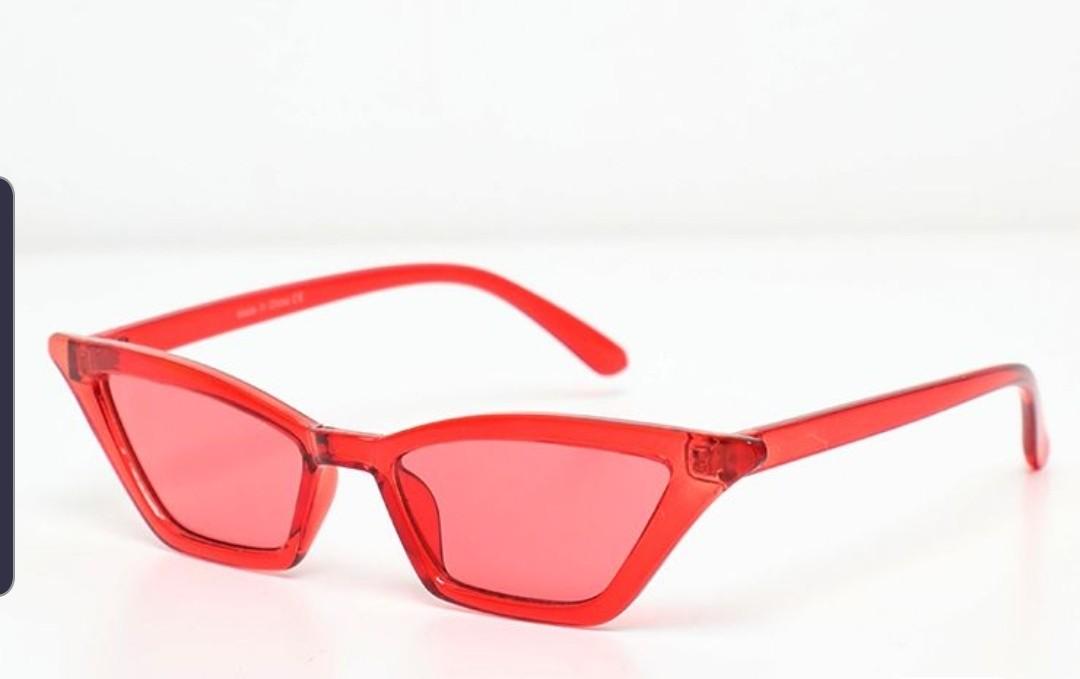 Red Narrow Slim Angular Cat Eye Sunglasses Womens Fashion Watches And Accessories Sunglasses
