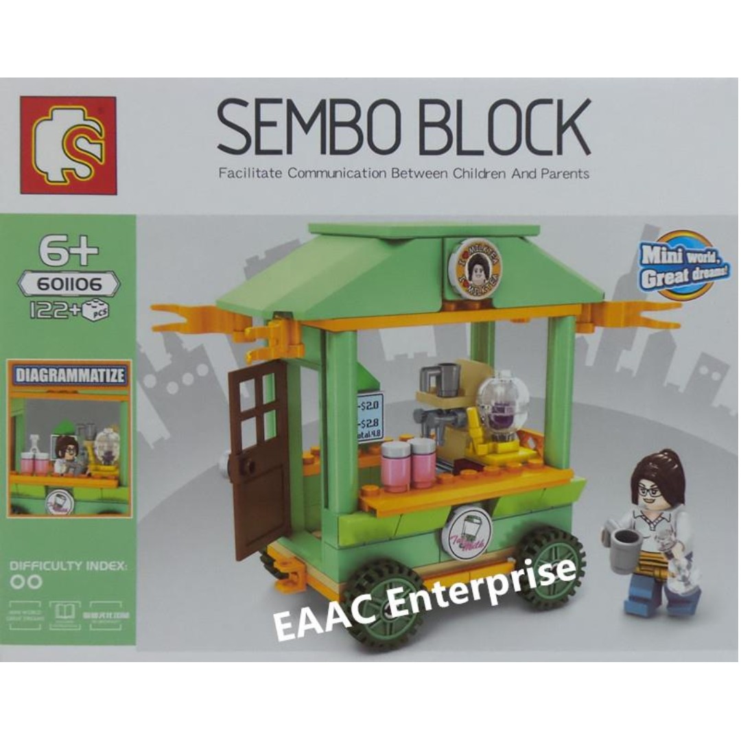 Sembo Block Bricks Lego Various Moving Milk Tea Stall Hawker Trolley ...