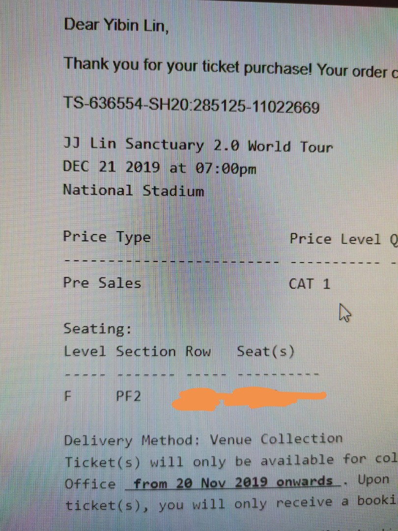 2X JJ LIN CAT 1 TICKET PF2, Tickets & Vouchers, Event Tickets on Carousell