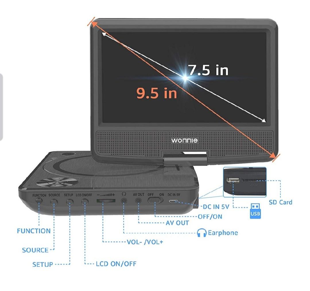 Wonnie portable DVD player 9.5inch high resolution TFT LCD, Audio, Portable Music Players on ...