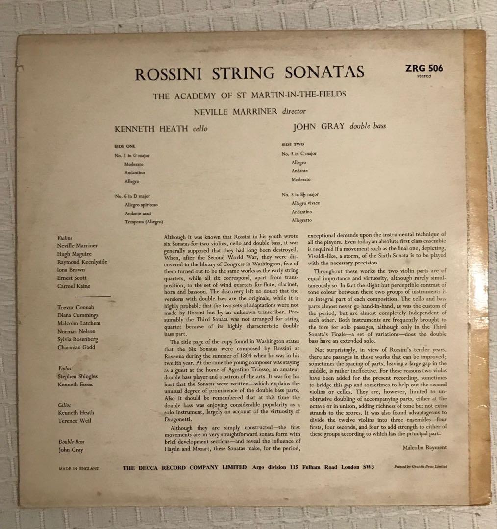 Rossini String Sonatas Academy Of St Martin-in-the-Fields Neville Marriner Vinyl Record LP ...