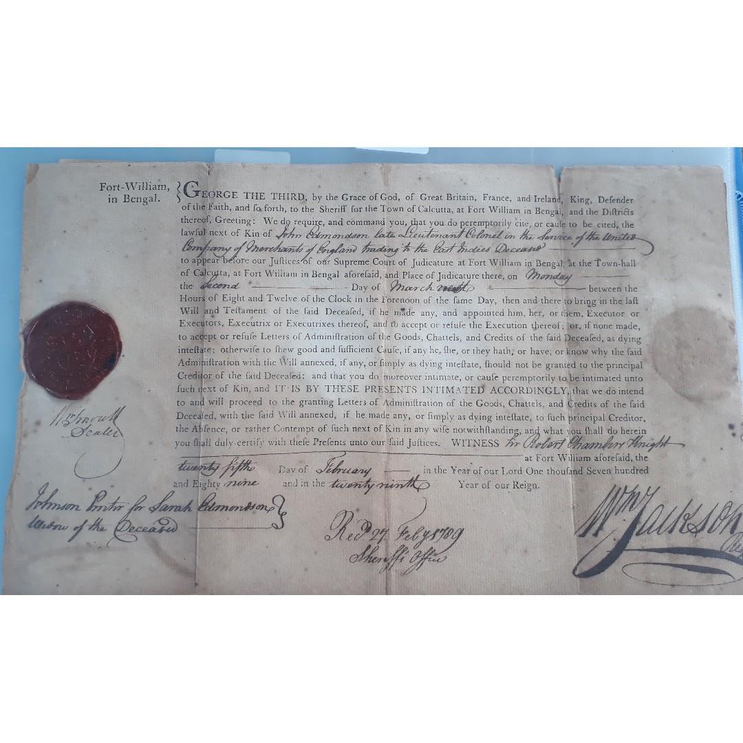 1789 British East India Company George III Period Fort William in ...