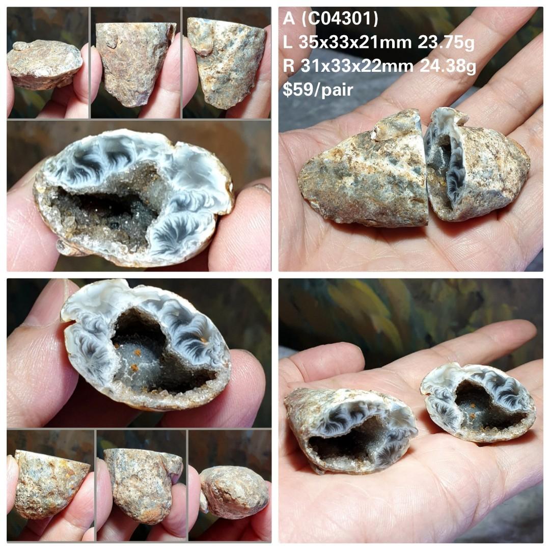 Agate geode (pair) filled with Quartz points cluster (centre cut pair) [Natural Crystal], Women ...