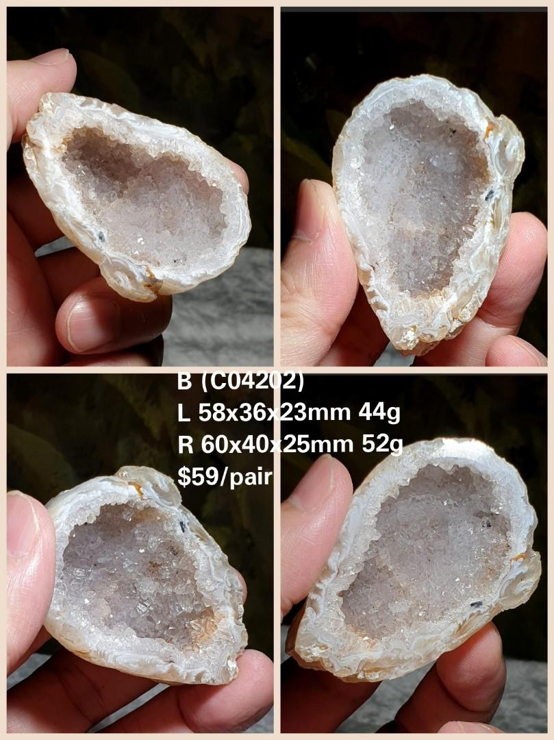 Agate geode (pair) filled with Quartz points cluster (centre cut pair) [Natural Crystal], Women ...