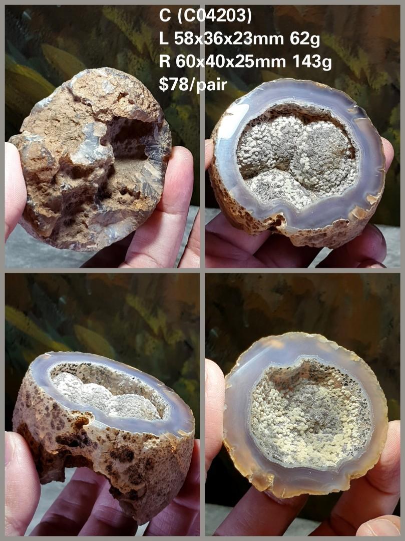 Agate geode (pair) filled with Quartz points cluster (centre cut pair) [Natural Crystal], Women ...