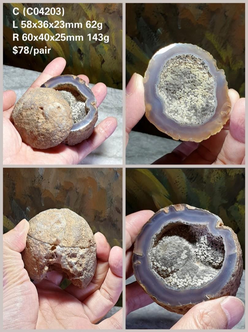 Agate geode (pair) filled with Quartz points cluster (centre cut pair) [Natural Crystal], Women ...