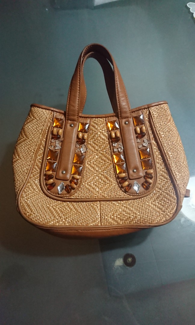 Cole Haan Embellished Straw Sydney Mini Satchel, Women's Fashion, Bags ...