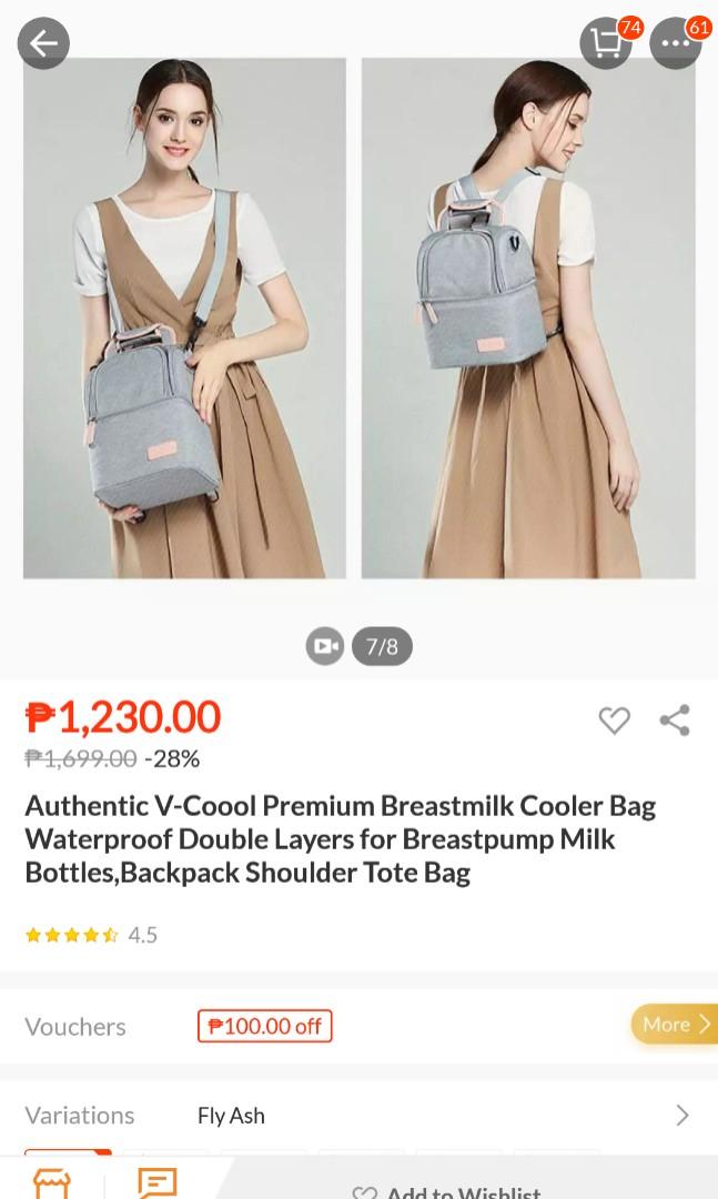 Vcool Premium Breastmilk Cooling bag with ice block and bottles, Babies ...