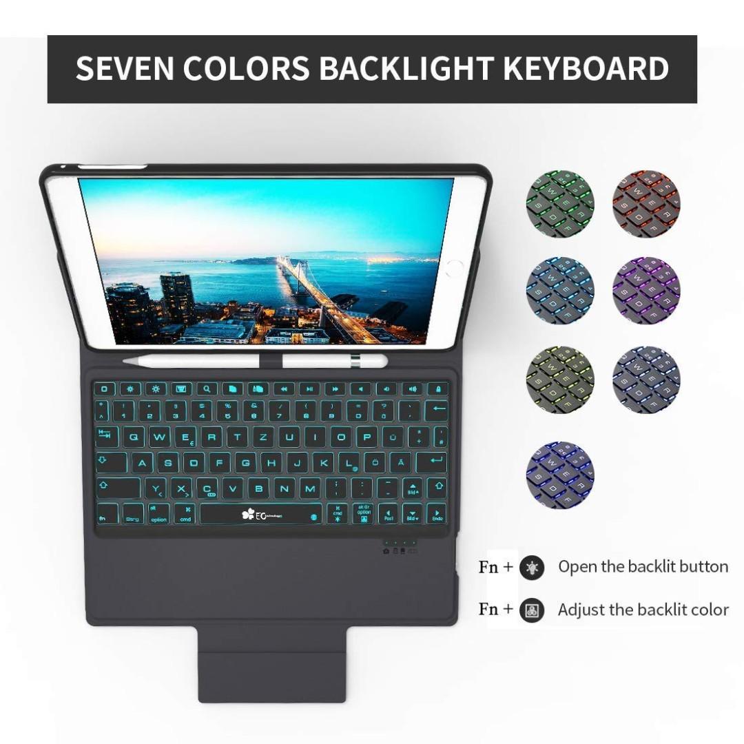 EC Technology iPad 9.7 Keyboard Case Ultra-Slim 7 Color Backlight ...