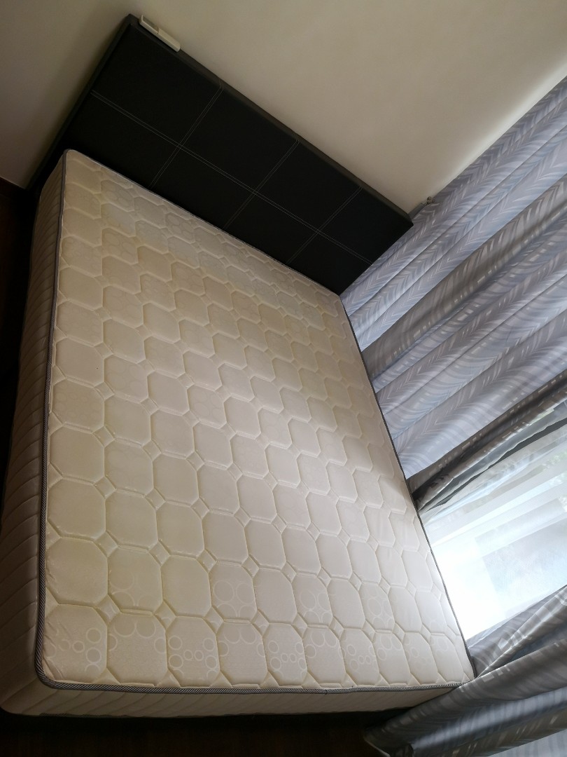 Quadeco Faux Leather Bed Frame (Queen) plus spring mattress, Furniture ...