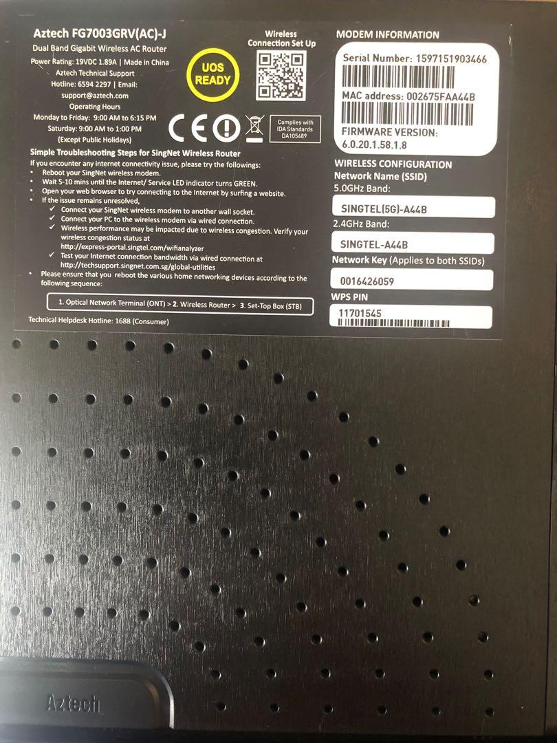 Singtel Router Aztech FG7003GRV(AC)-J, Computers & Tech, Parts ...