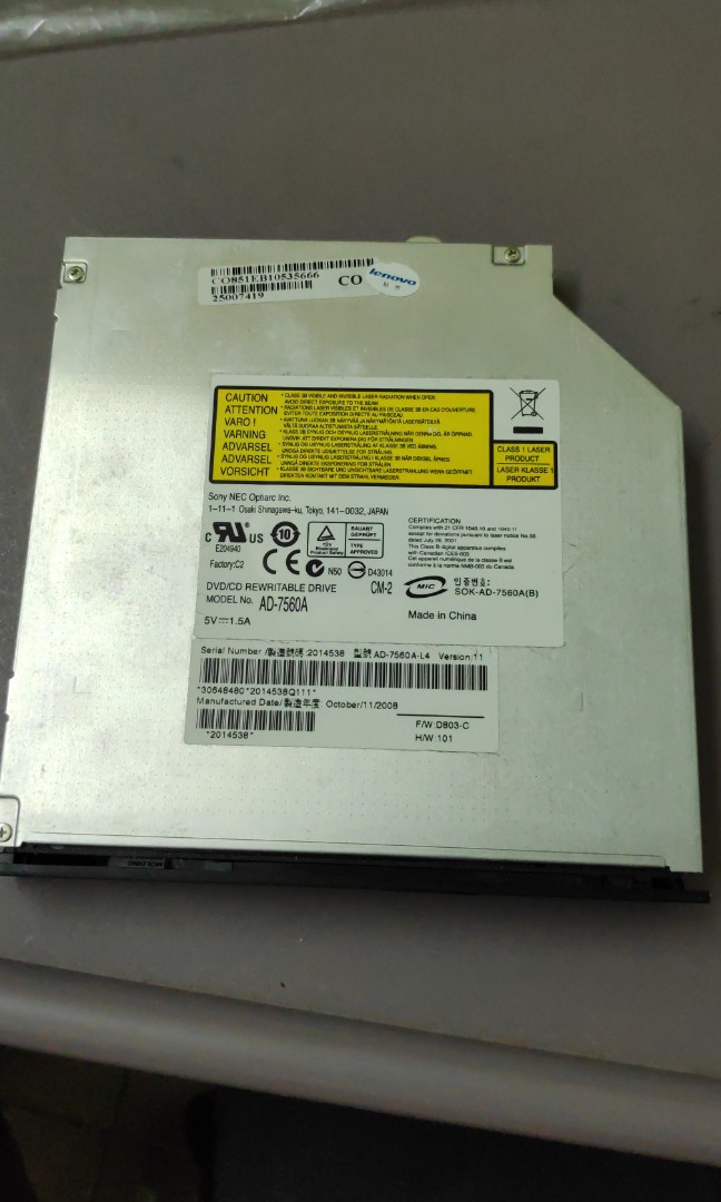 Sony NEC Optiarc 12.7MM AD-7560A Used DVDRW Drive (Tray), Computers ...