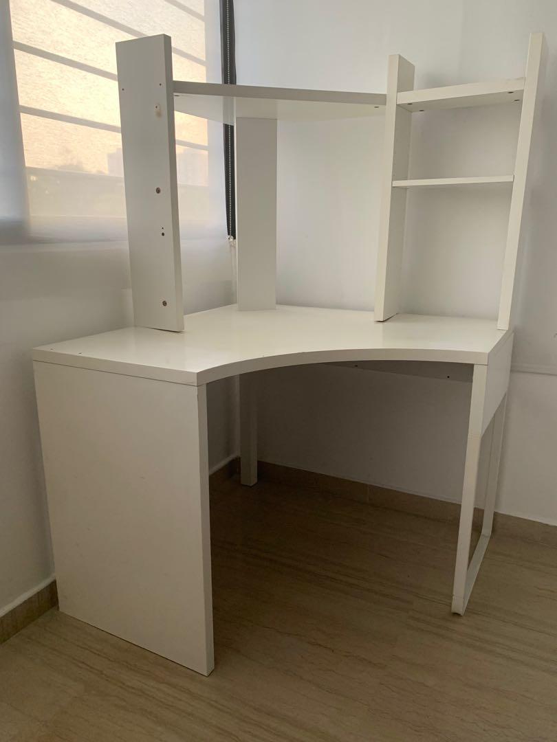 Ikea corner study table micke desk chair shelf protector, Furniture ...