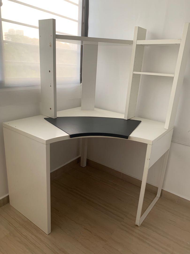 Ikea corner study table micke desk chair shelf protector, Furniture ...