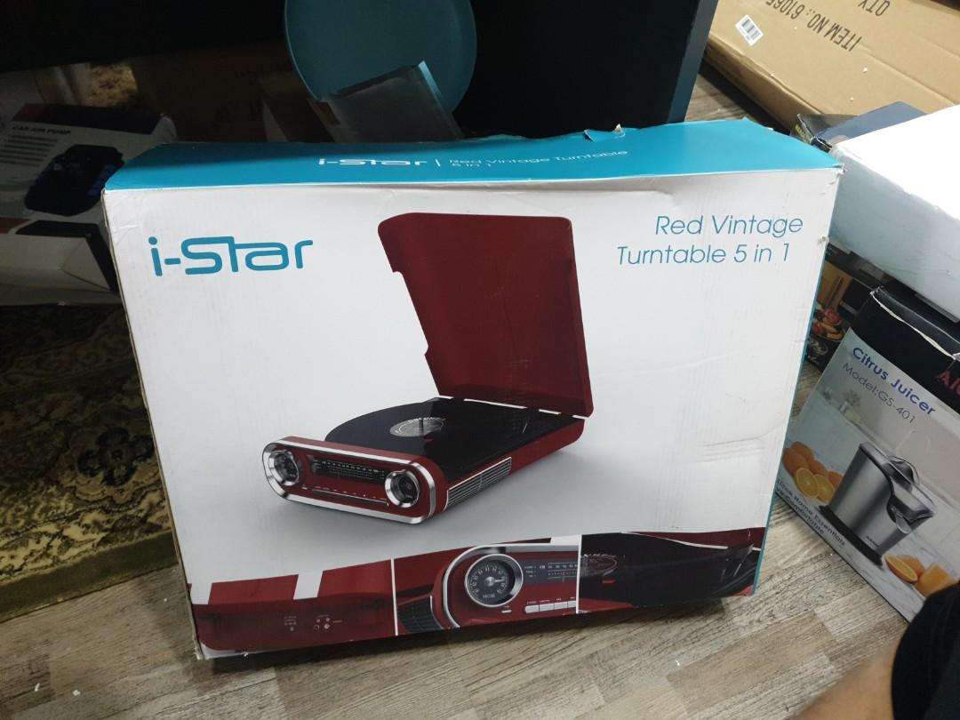 I-star Red Vintage Turntable 5 in 1, Audio, Other Audio Equipment on Carousell