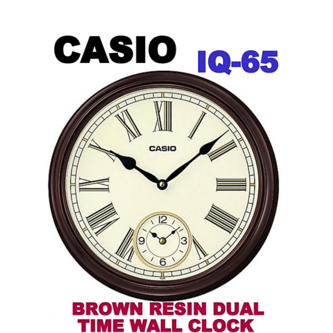 CASIO BROWN RESIN DUAL TIME WALL CLOCK IQ-65-5, Furniture & Home Living ...
