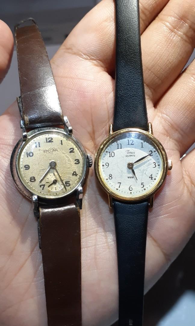 Vintage Timex Quartz 377 BA Cell Watch & Vintage Enicar 221 Watch ...