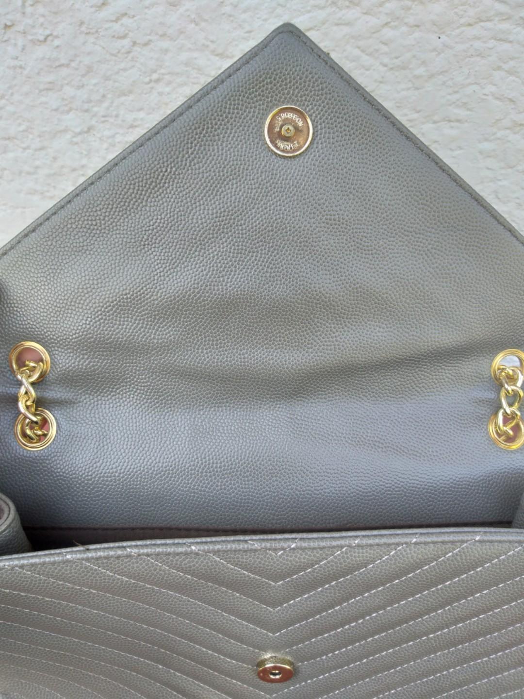 YSL GRAY CAVIAR LEATHER ENVELOPE BAG 2WAY, Women's Fashion, Bags ...
