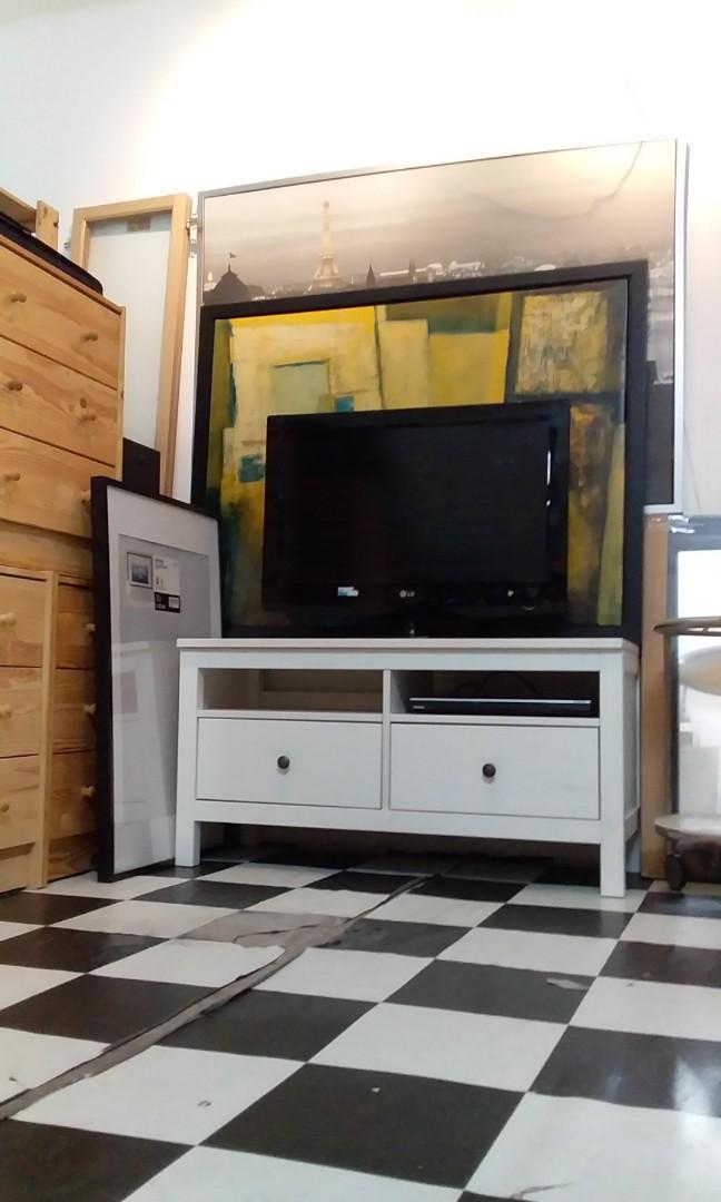 Ikea HEMNES TV bench with 2 drawers, white stain, Furniture & Home ...