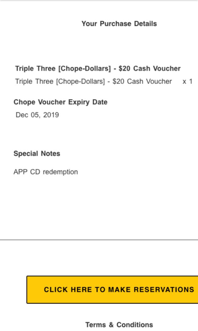 $20 Triple Three Chope Voucher, Everything Else on Carousell