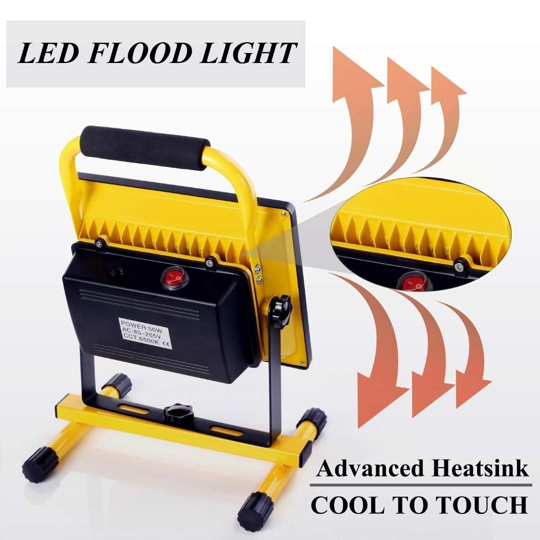 50W LED Work Light Rechargeable Portable Flood Light Battery Powered ...