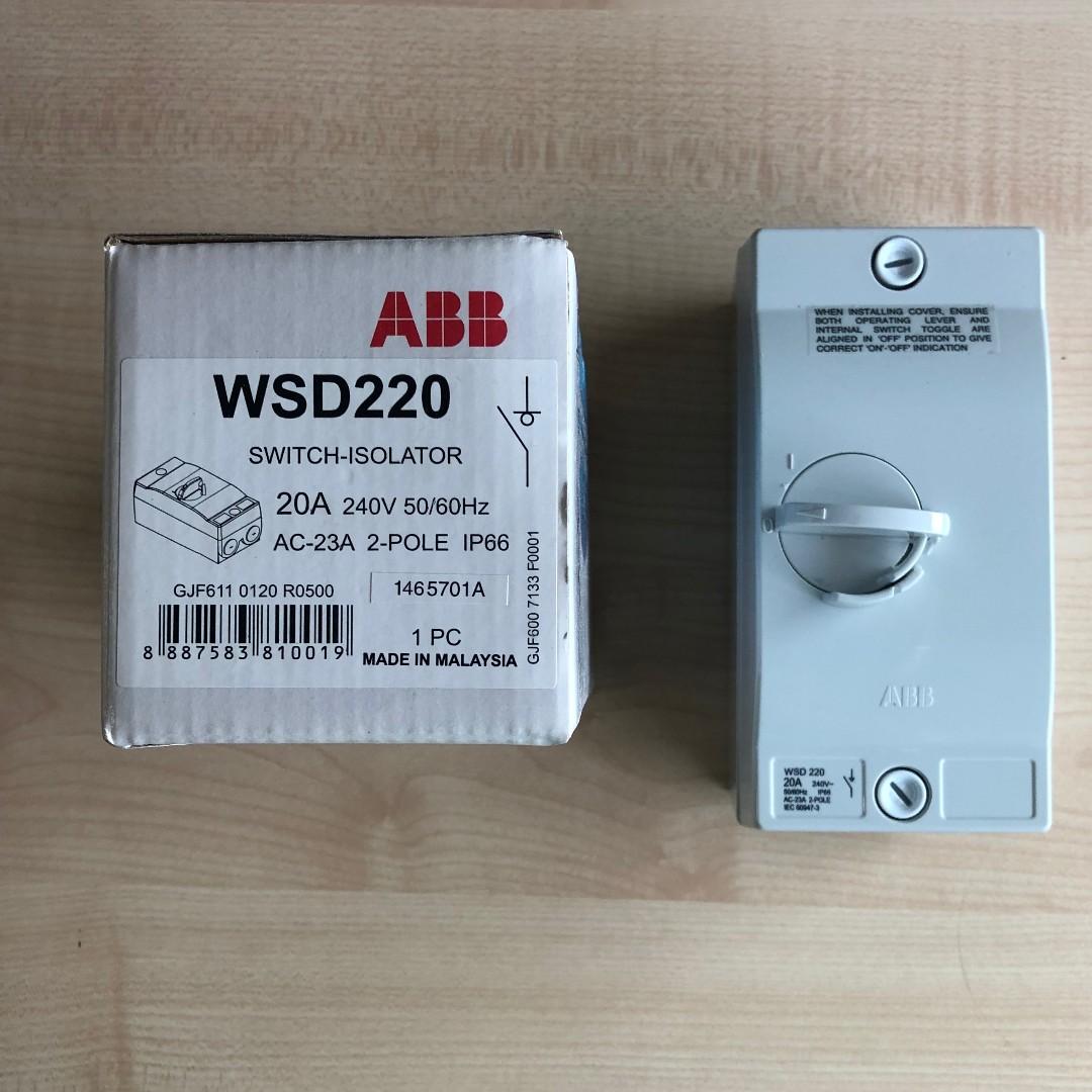 ABB Weatherproof 20A Switch Isolator, 2-pole 240V - WSD220, Audio, Other Audio Equipment on ...
