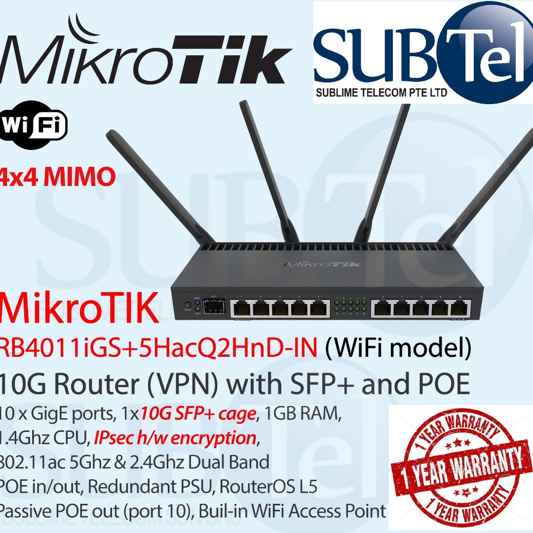 RB4011iGS+5HacQ2HnD-IN Mikrotik 10G Gigabit WiFi ac Router SFP+ IPSec ...