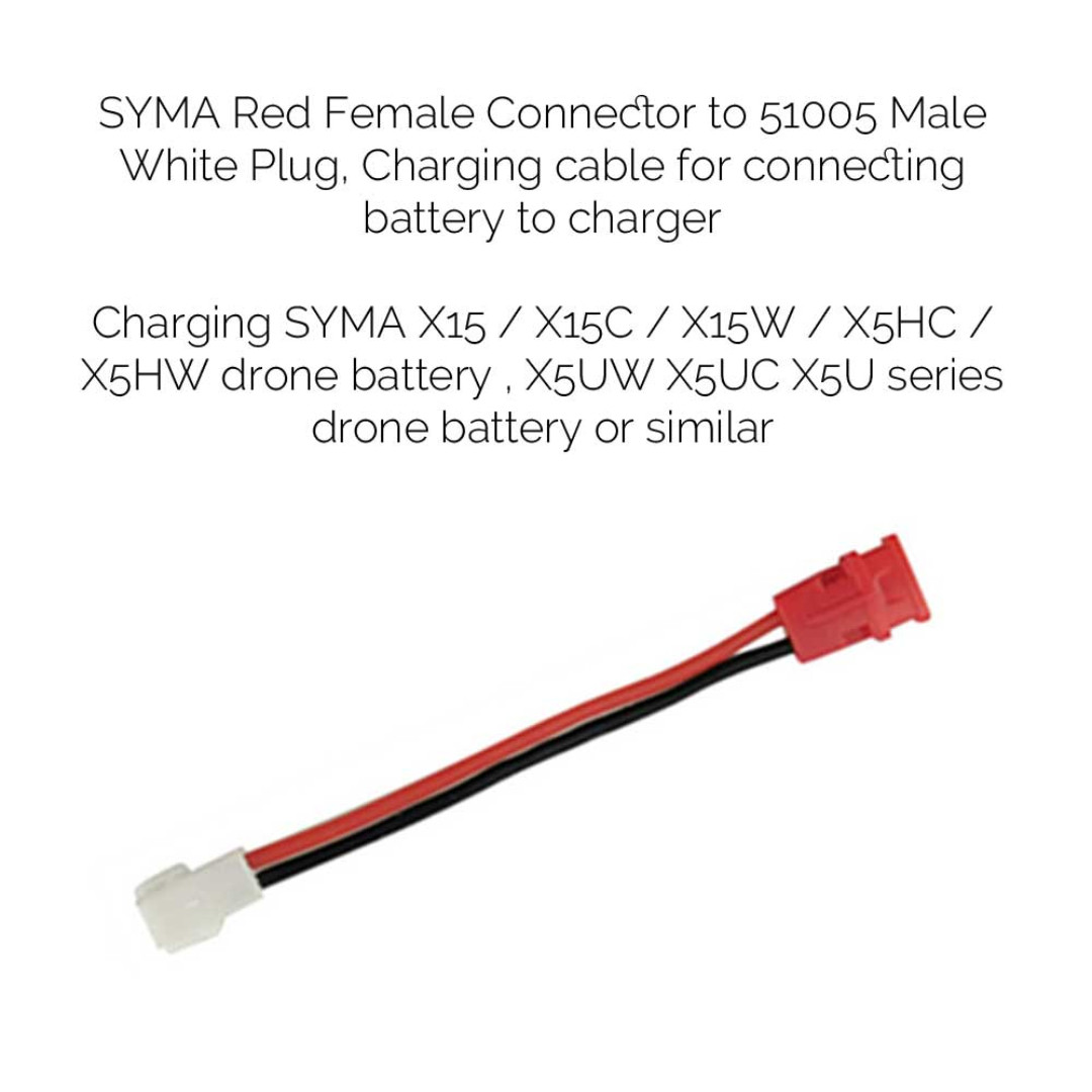 SYMA Red Female Connector to 51005 Male White Plug, Charging cable for connecting battery to ...
