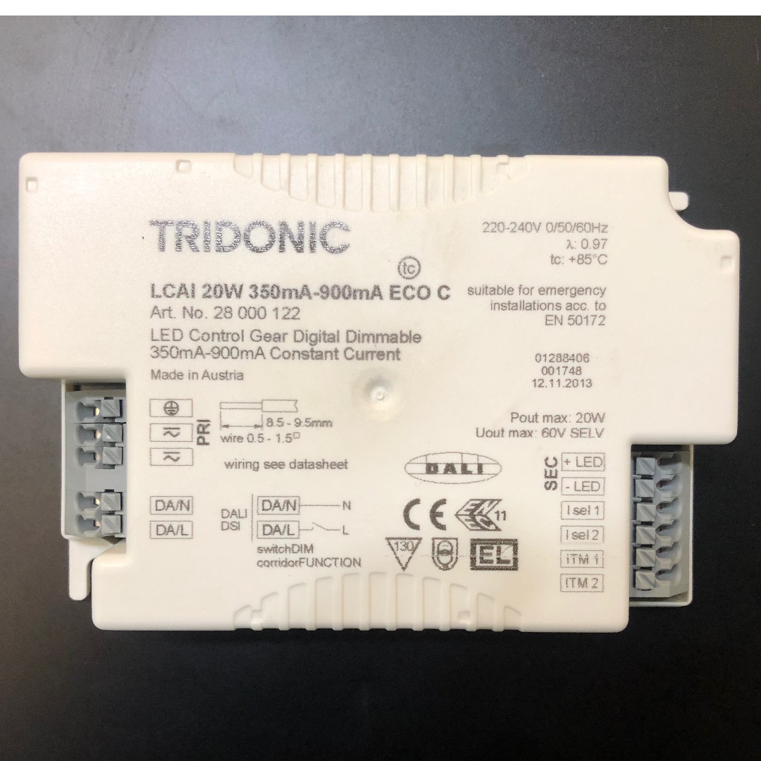 Tridonic LED Dimming Driver LCAI 20W, 350mA to 900mA, Sports Equipment, PMDs, E-Scooters & E ...