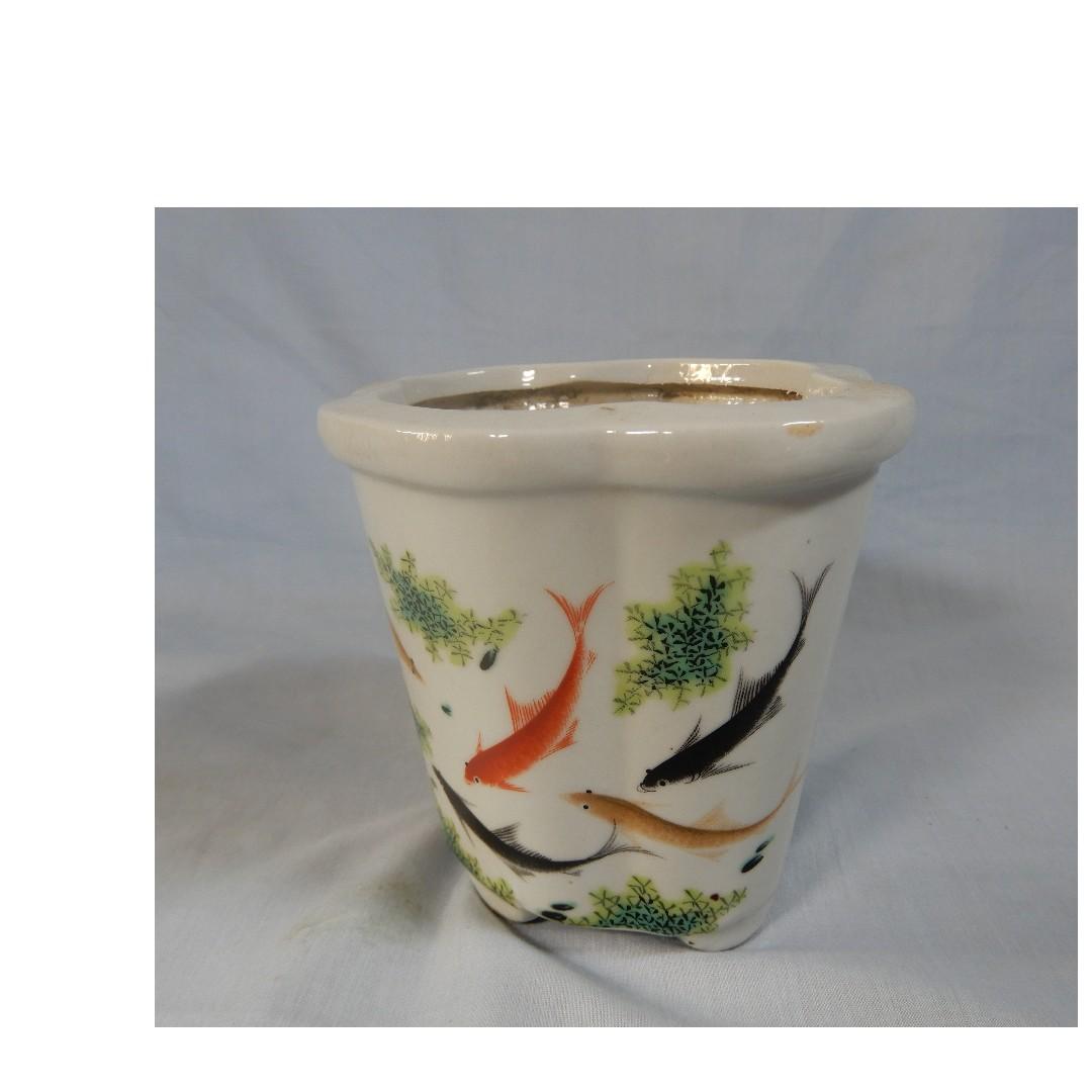 Vintage porcelain flower bonsai pot planter koi pond circa 1950s ...